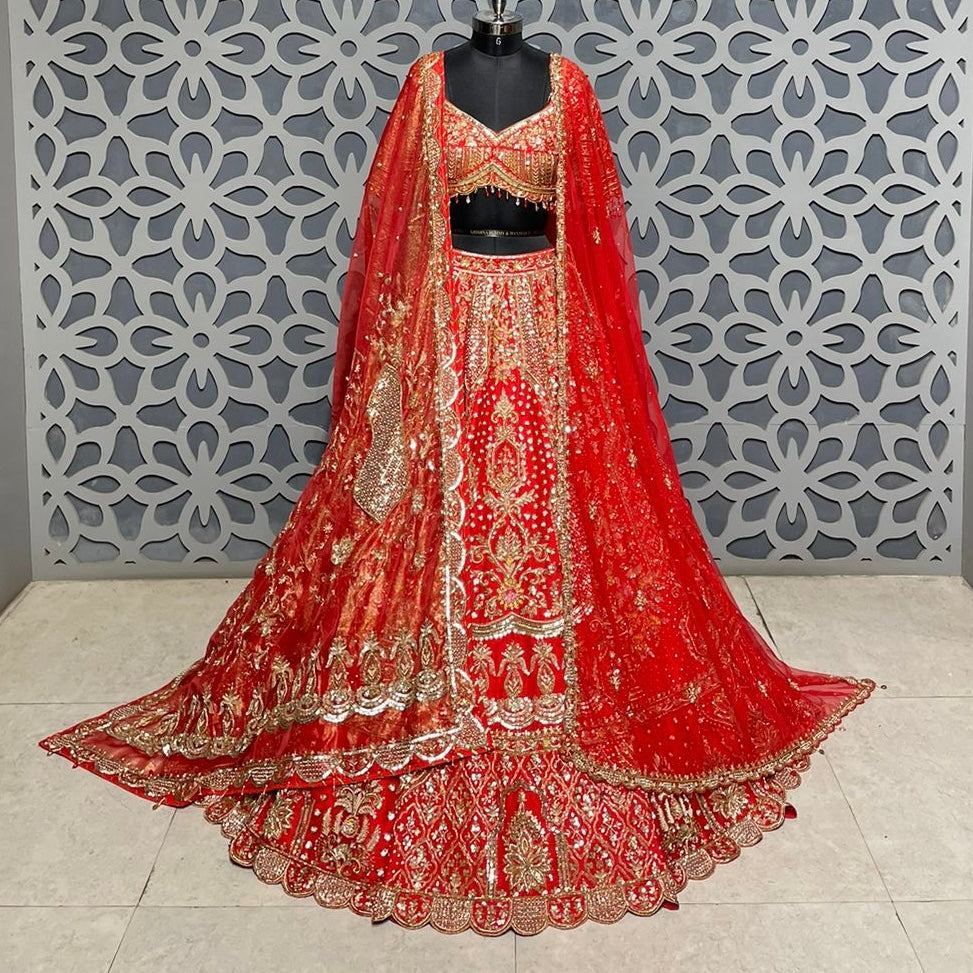 Red Embroidery Lehenga Set – Kapda Dori