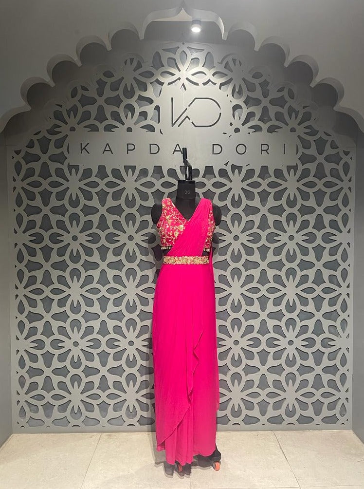 French Fuchsia Drape Saree and Blouse – Kapda Dori