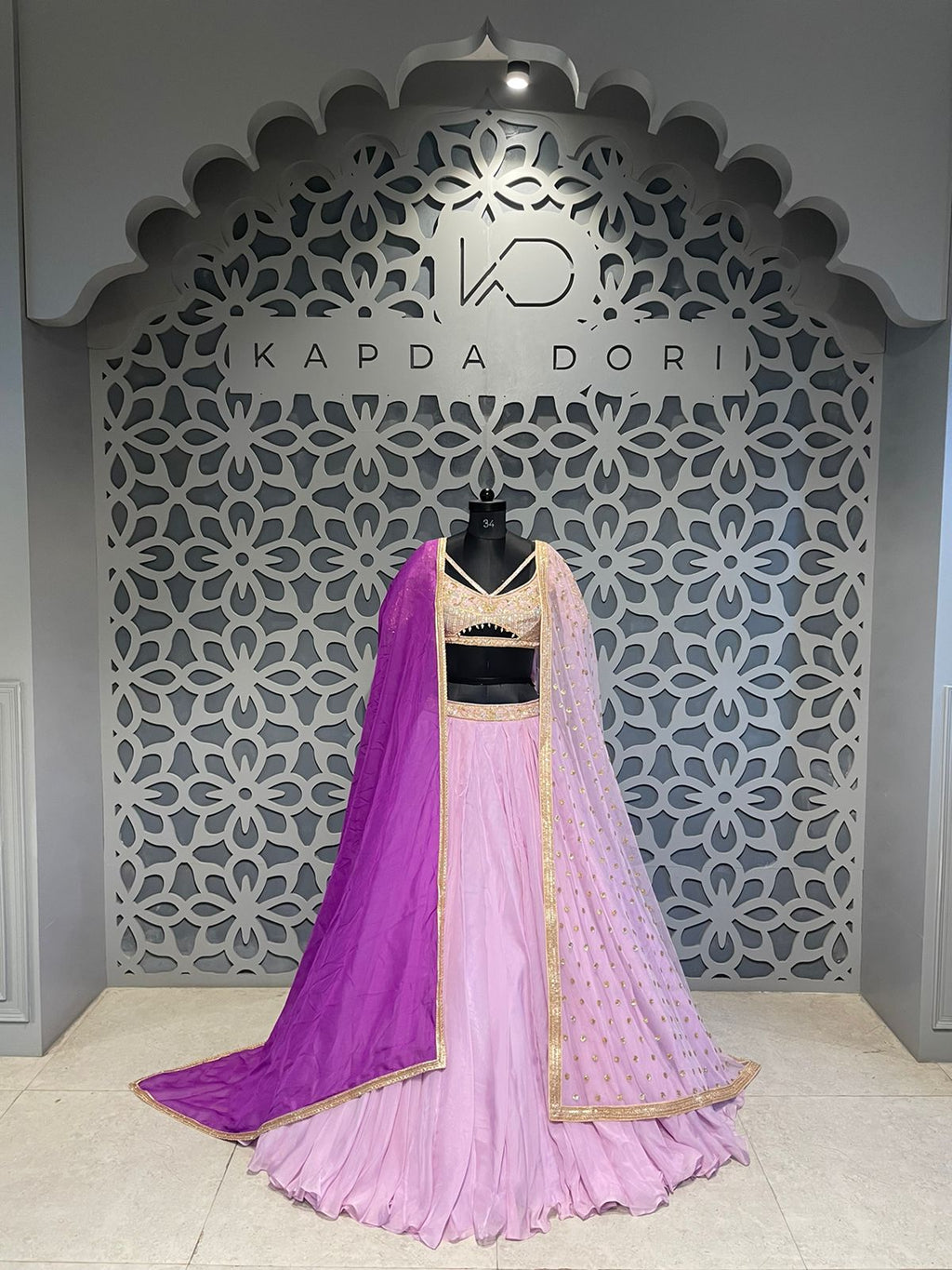 Lavender cascade skirt, embroidered blouse and dupatta – Kapda Dori