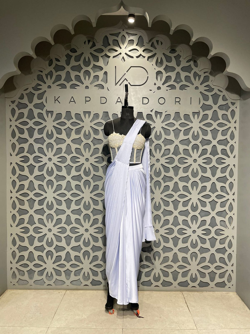 Powder blue drape saree and blouse set – Kapda Dori