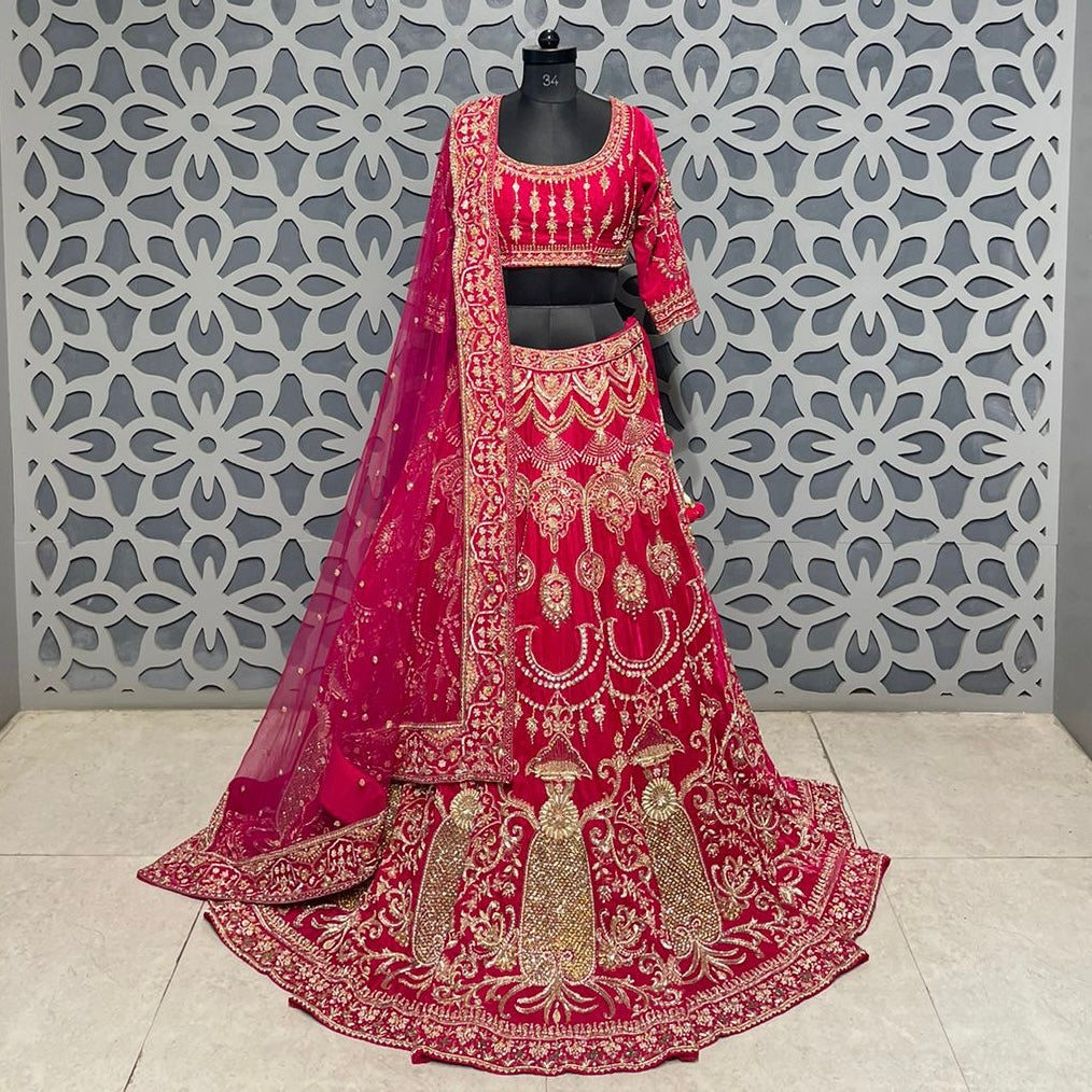 Royal red bridal lehenga choli set – Kapda Dori